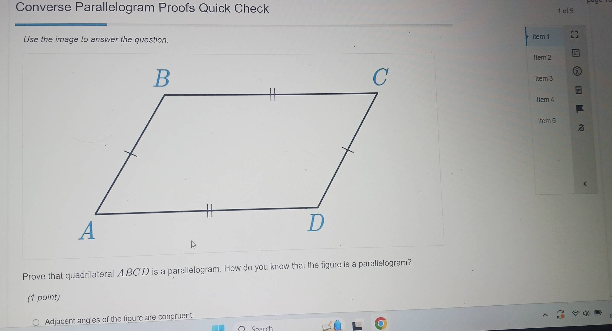Solved: Converse Parallelogram Proofs Quick Check 1 of 5 Use the image ...