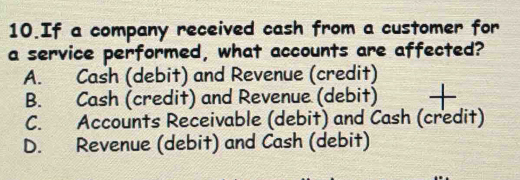 Solved: If a company received cash from a customer for a service ...