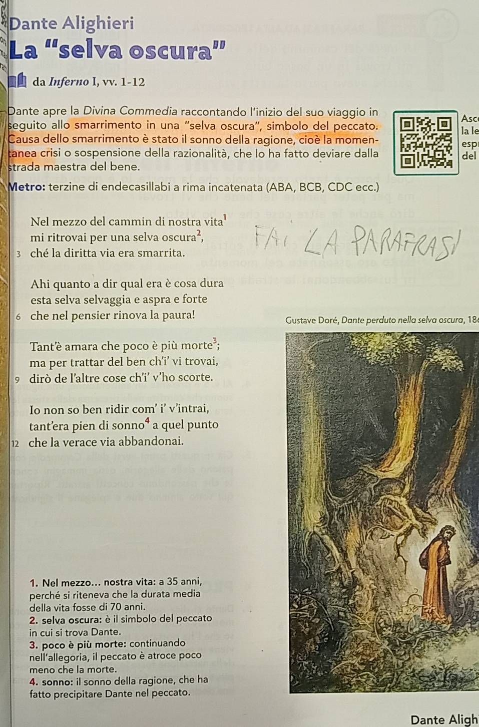 Risolto:Dante Alighieri La “selva oscura” da Inferno I, vv. 1-12 Dante ...