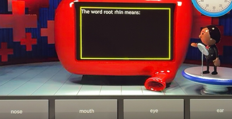 Solved: The word root rhin means: nose mouth eye ear [Others]