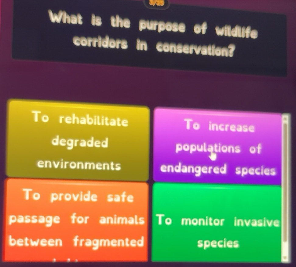 Solved: What is the purpose of wildlife corridors in conservation? To ...