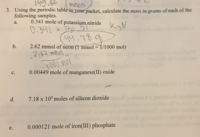 Solved: Using the periodic table in your packet, calculate the mass in ...