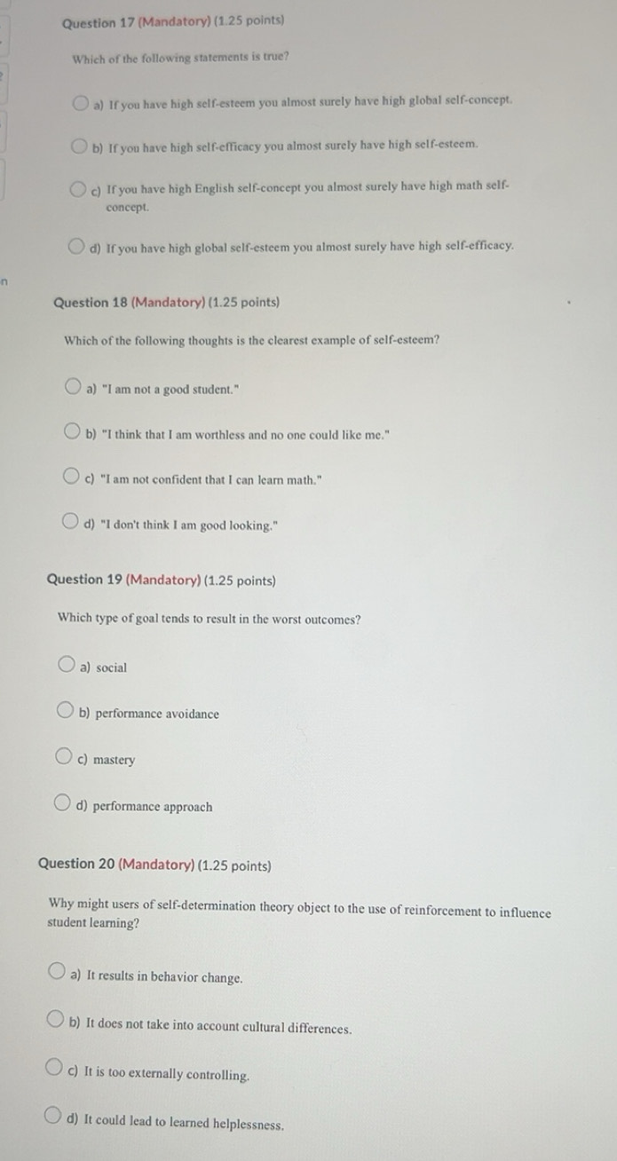 Solved: (Mandatory) (1.25 points) Which of the following statements is ...
