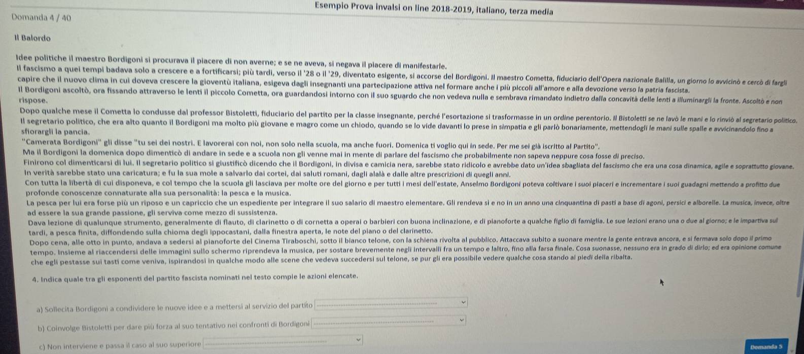 Risolto:Esempio Prova invalsi on line 2018-2019, italiano, terza media ...