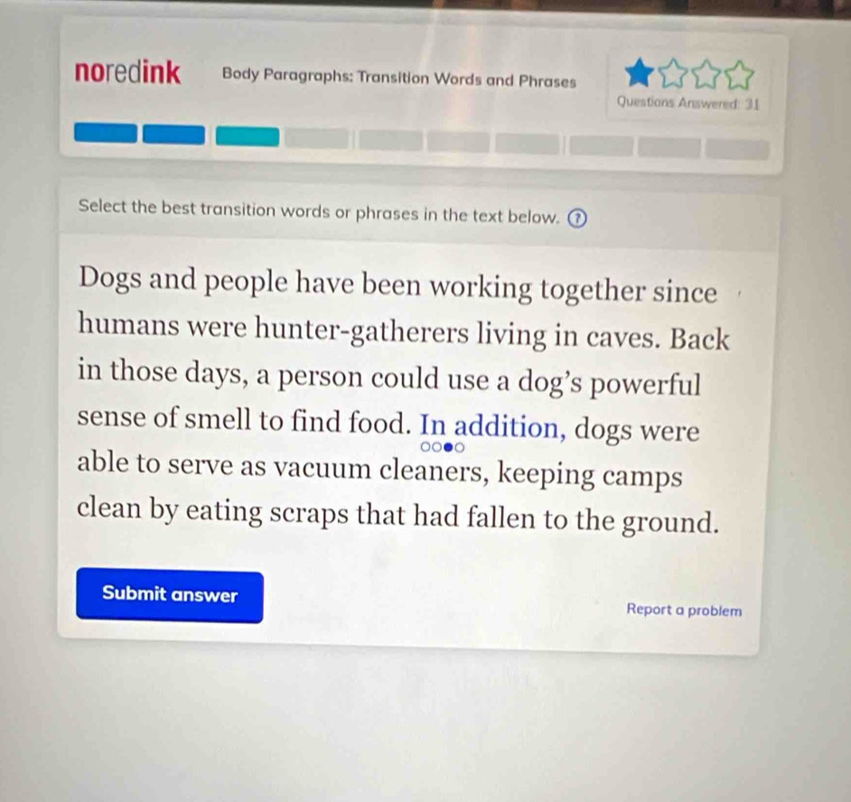 Solved: noredink Body Paragraphs: Transition Words and Phrases ...