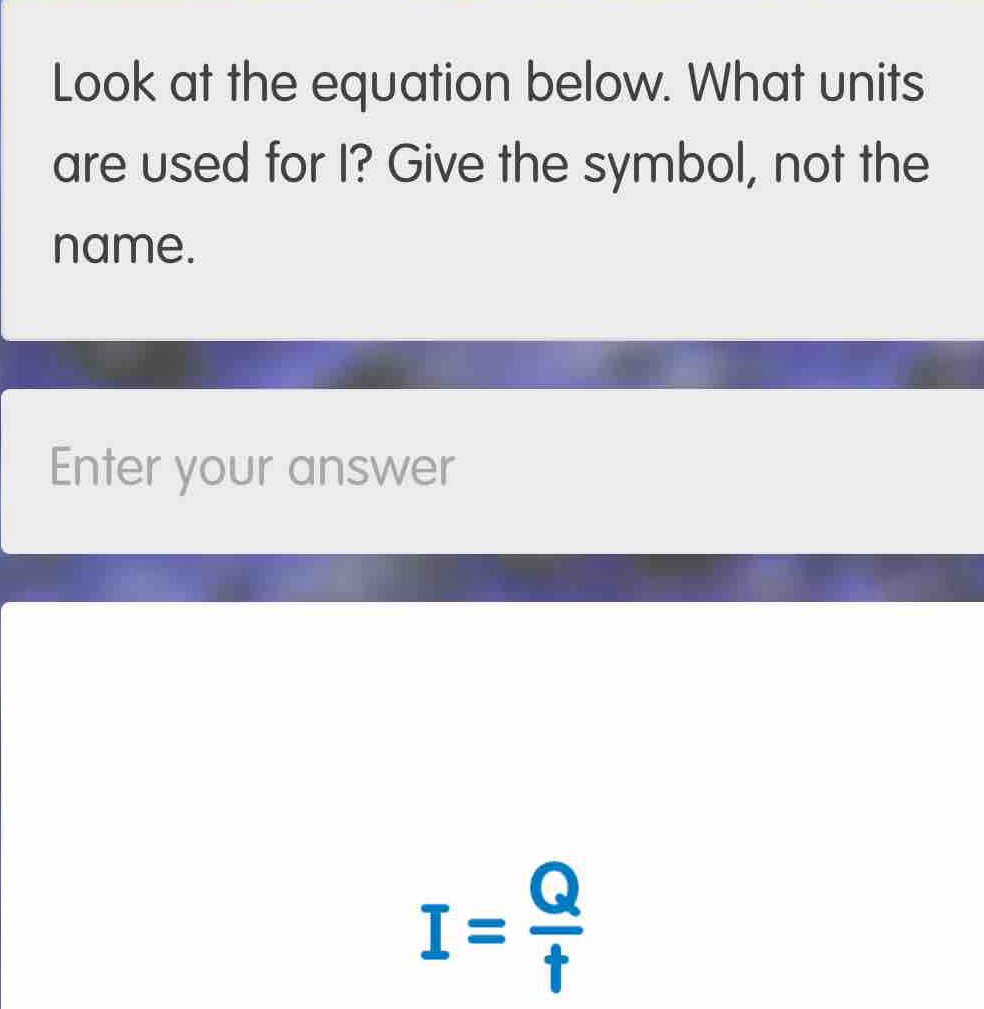 Solved: Look at the equation below. What units are used for I? Give the ...