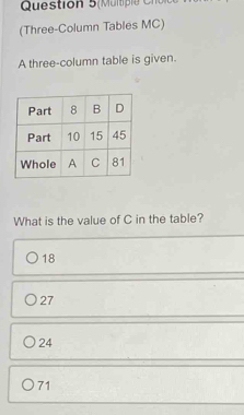 Question 5(Muitipi e C h (Three-Column Tables MC) A three-column table ...