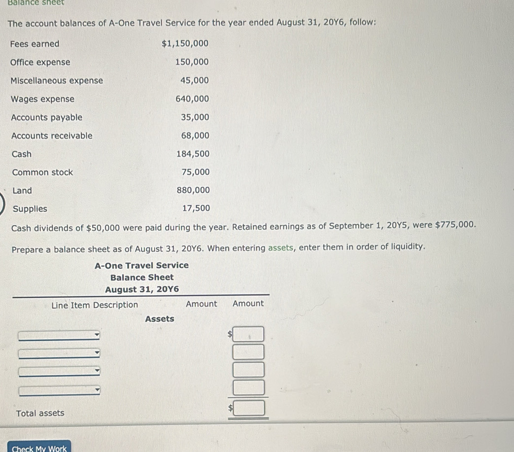 Solved: Balance sneet The account balances of A-One Travel Service for ...
