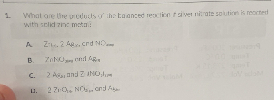 Solved: What are the products of the balanced reaction if silver ...