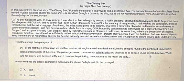 Solved: The Oblong Box by Edgar Allan Poe (excerpt) In this excerpt ...