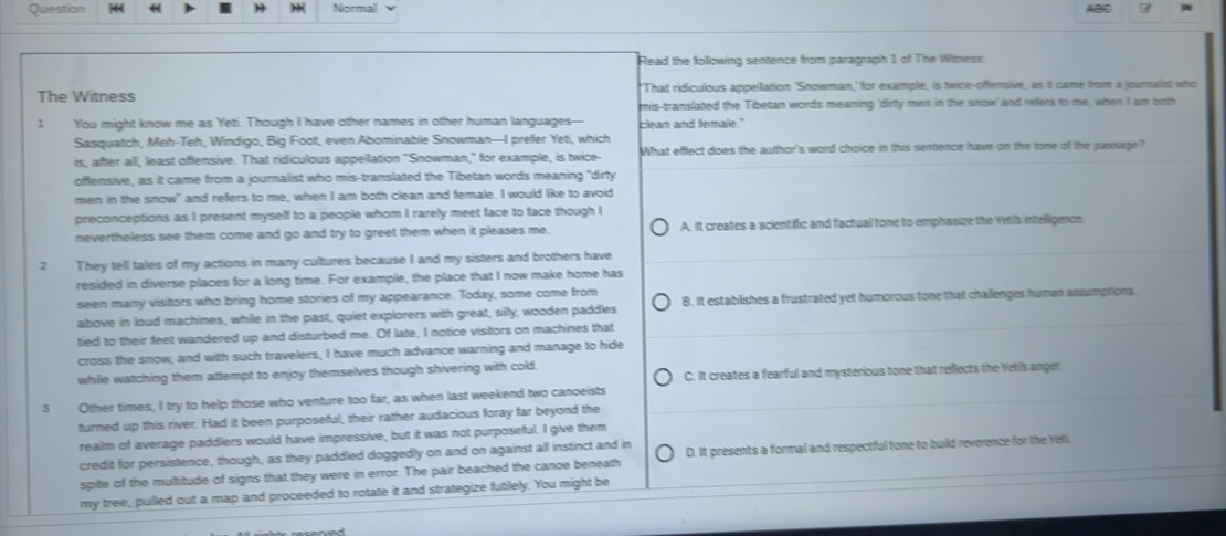 Solved: Question ) 《 Normal ABC Read the following sentence from ...
