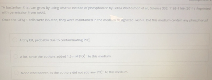 Solved: 'A bacterium that can grow by using arsenic instead of ...