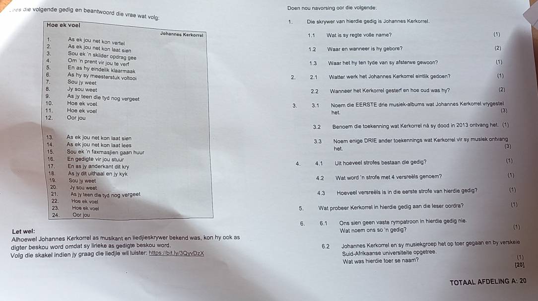 Solved: Doen nou navorsing oor die volgende: hes die volgende gedig en ...