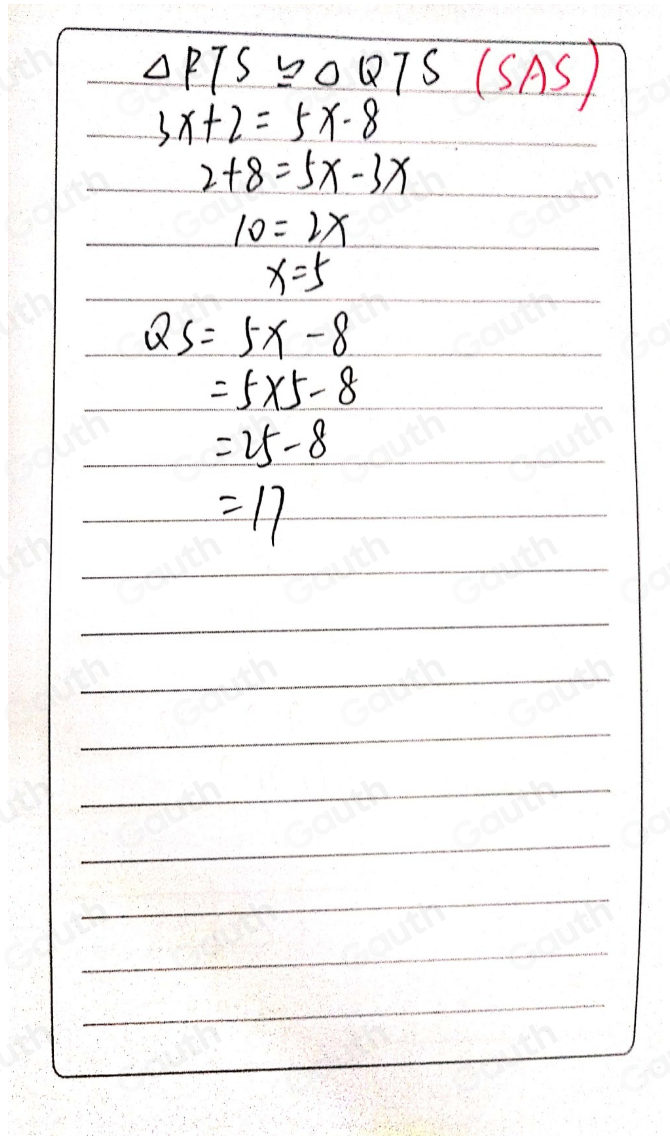 Solved: Consider the diagram. What is QS? 2 units. 5 units. 17 units ...