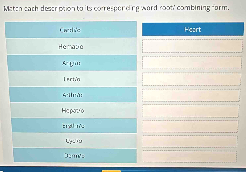 Solved: Match each description to its corresponding word root ...