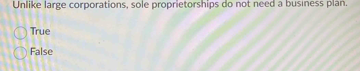 Solved: Unlike large corporations, sole proprietorships do not need a ...