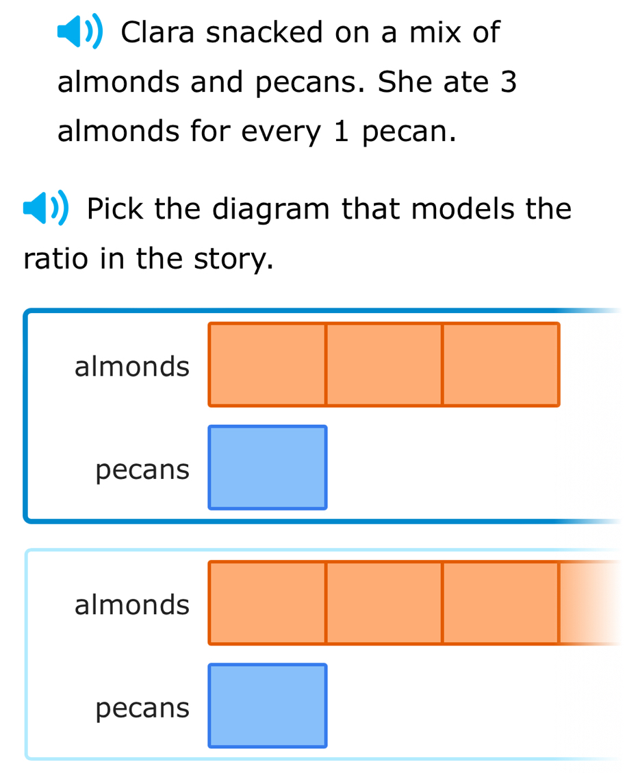 Solved: Clara snacked on a mix of almonds and pecans. She ate 3 almonds ...