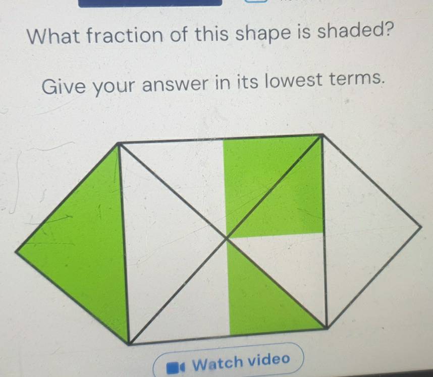 Solved: What fraction of this shape is shaded? Give your answer in its ...