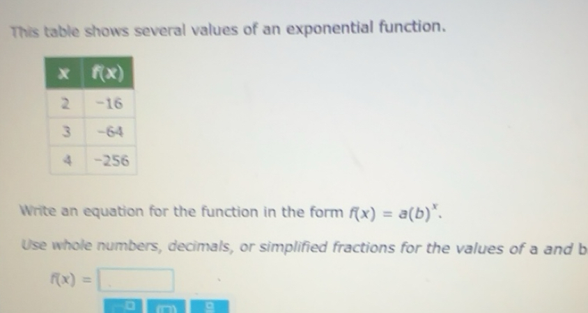Solved: This table shows several values of an exponential function ...
