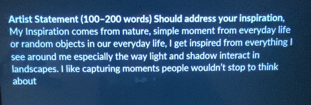 Solved: Artist Statement (100-200 words) Should address your ...
