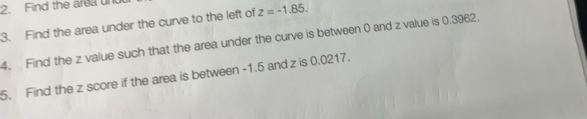Solved: Find the area und 3. Find the area under the curve to the left ...