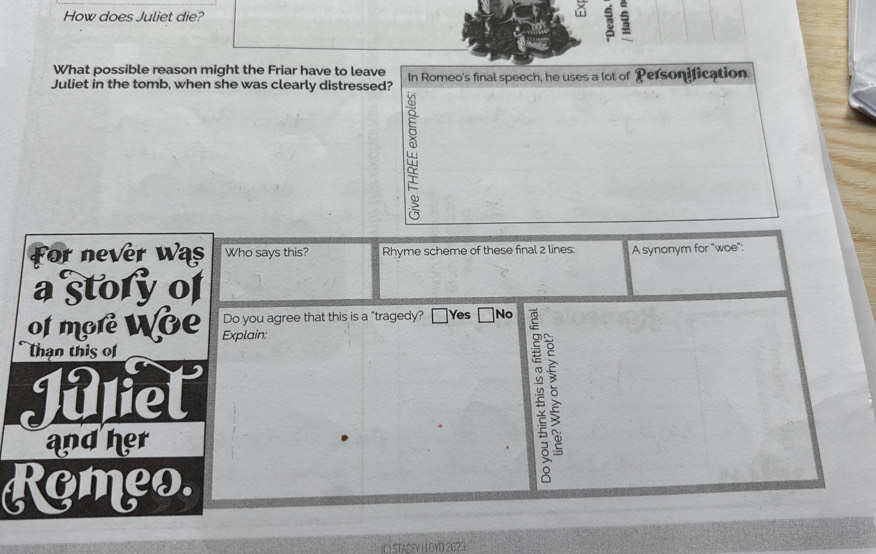 Solved: How does Juliet die? ǒ s What possible reason might the Friar ...