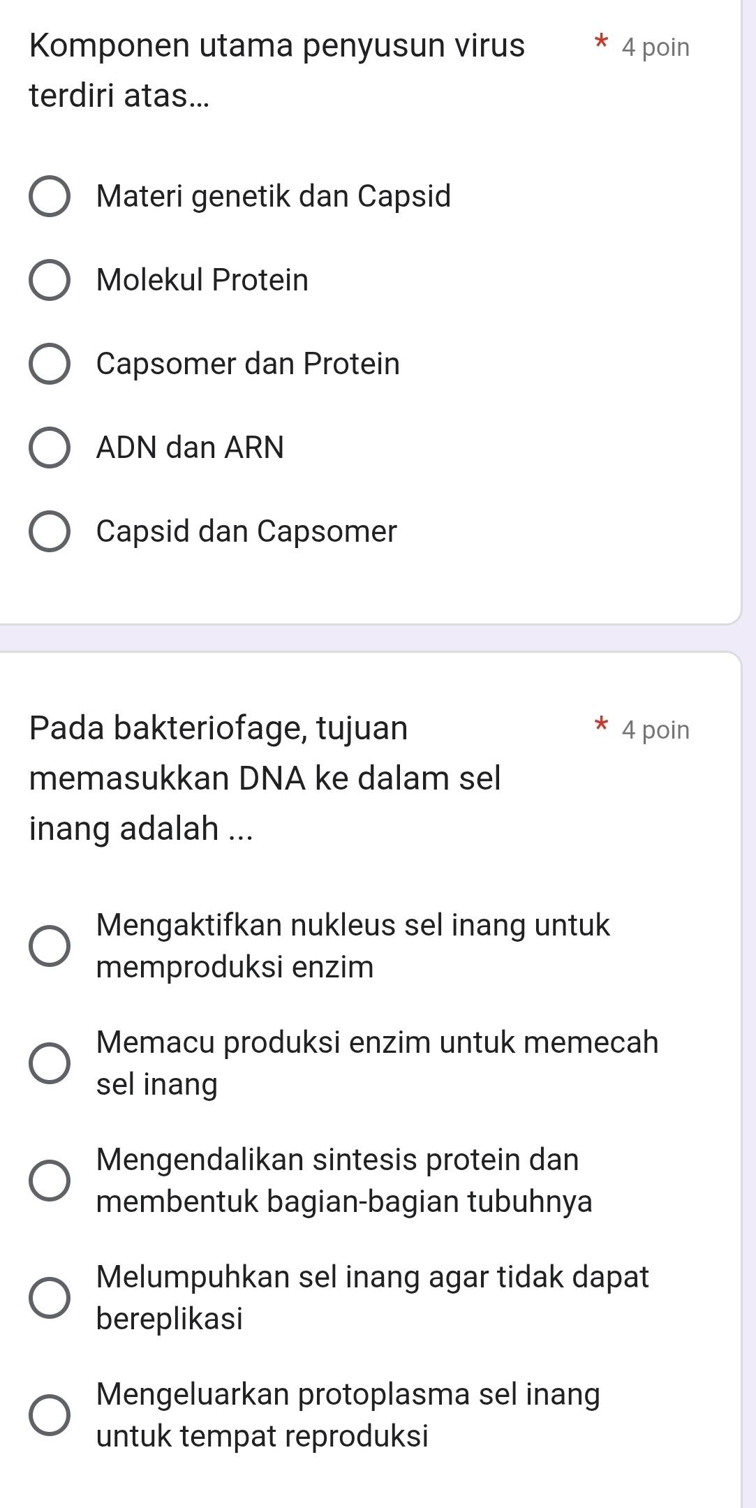 Telah dijawab:Komponen utama penyusun virus 4 poin terdiri atas ...