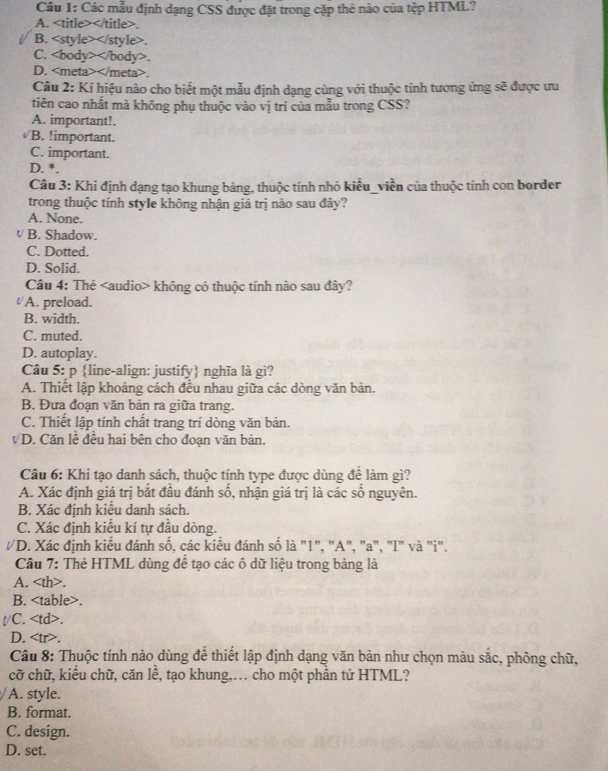 Giải quyết:Các mẫu định dạng CSS được đặt trong cặp thẻ nào của tệp ...