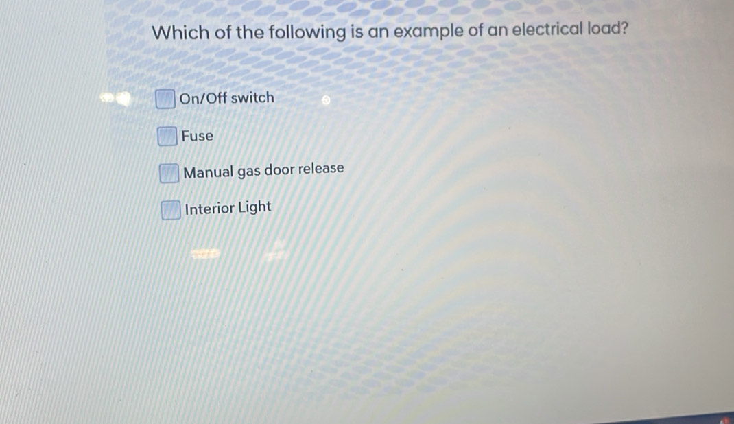 Solved: Which of the following is an example of an electrical load ...