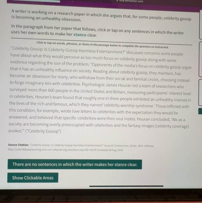 Solved: ca.wwhorton.com A writer is working on a research paper in ...