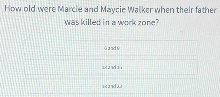 Solved: How old were Marcie and Maycie Walker when their father was ...
