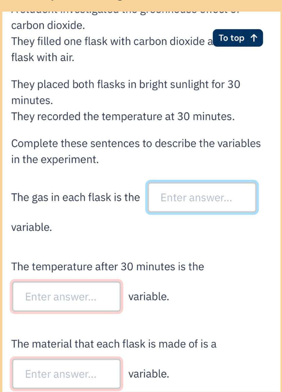 Solved: carbon dioxide. They filled one flask with carbon dioxide a To ...