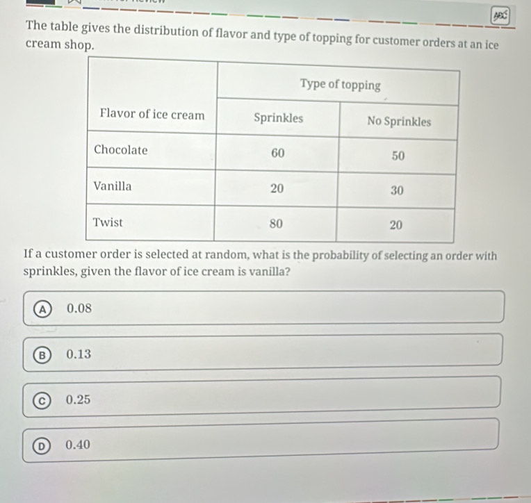تم الحل:The table gives the distribution of flavor and type of topping ...