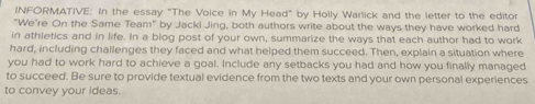 Solved: INFORMATIVE: In the essay "The Voice in My Head" by Holly ...