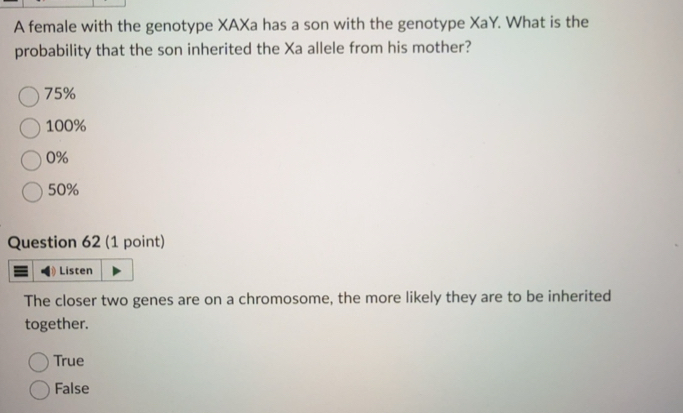 Solved: A female with the genotype XAXa has a son with the genotype XaY ...