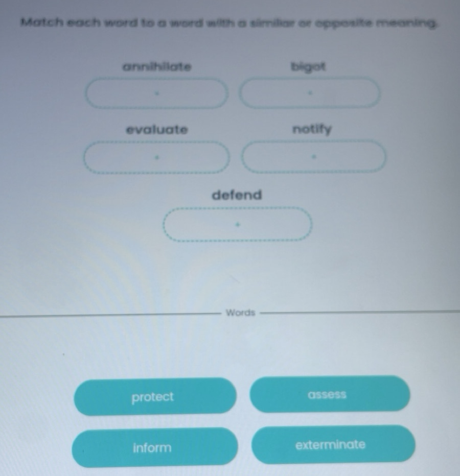 Solved: Match each word to a word with a similiar or opposite meaning ...