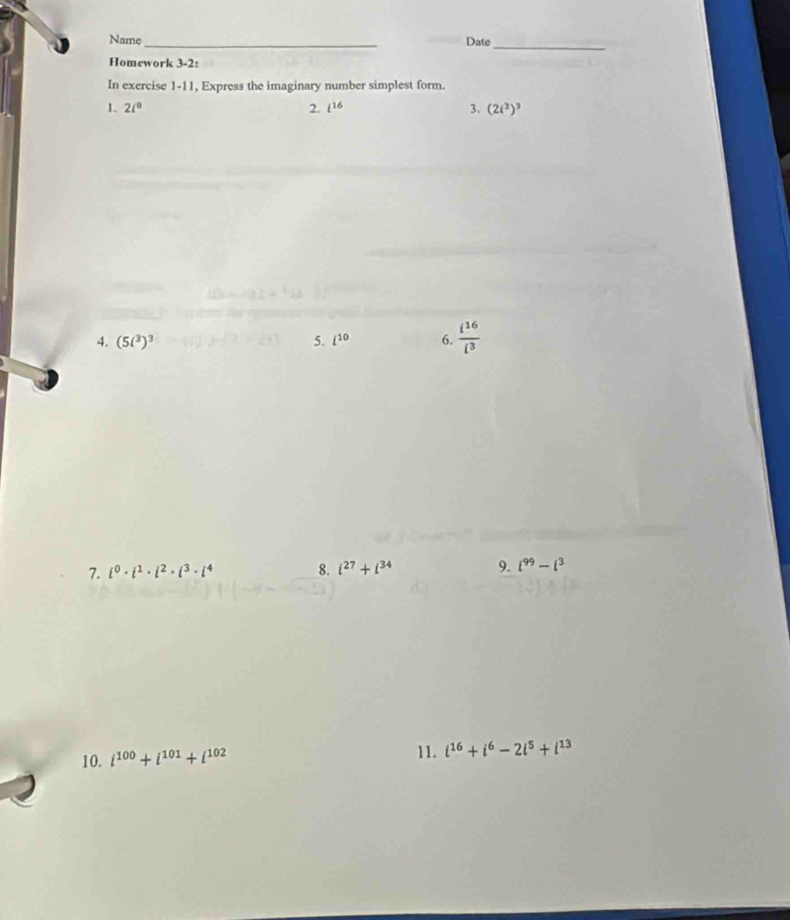 Solved: Name_ Date_ Homework 3-2: In exercise 1-11, Express the ...