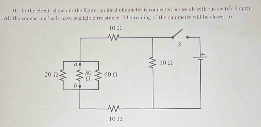 Solved: In the circuit shown in the figure, an ideal ohmmeter is connected across ab with the ...