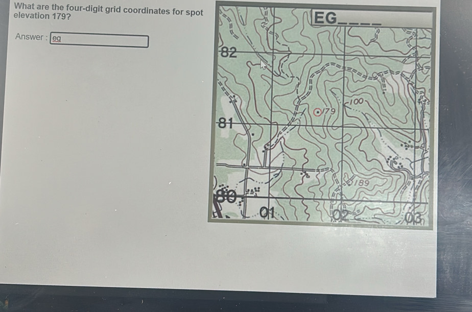 Solved: What are the four-digit grid coordinates for spot elevation 179 ...