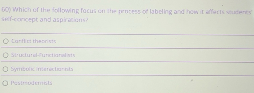 Solved: Which of the following focus on the process of labeling and how ...