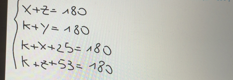 Risolto:beginarrayl x+2=180 100y=180 k-x+250