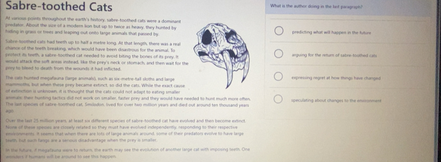 Gelöst:Sabre-toothed Cats What is the author doing in the last ...