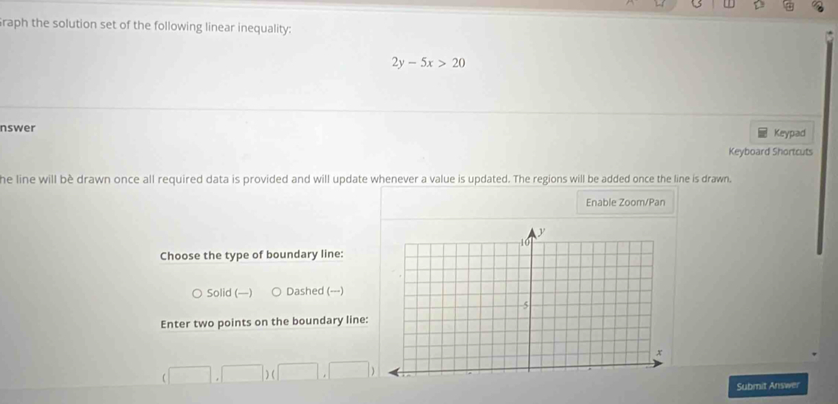 Solved: Graph the solution set of the following linear inequality: 2y ...