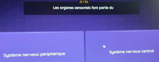 Solved: 27 / 50 Les organes sensoriels font partie du Système nerveux ...