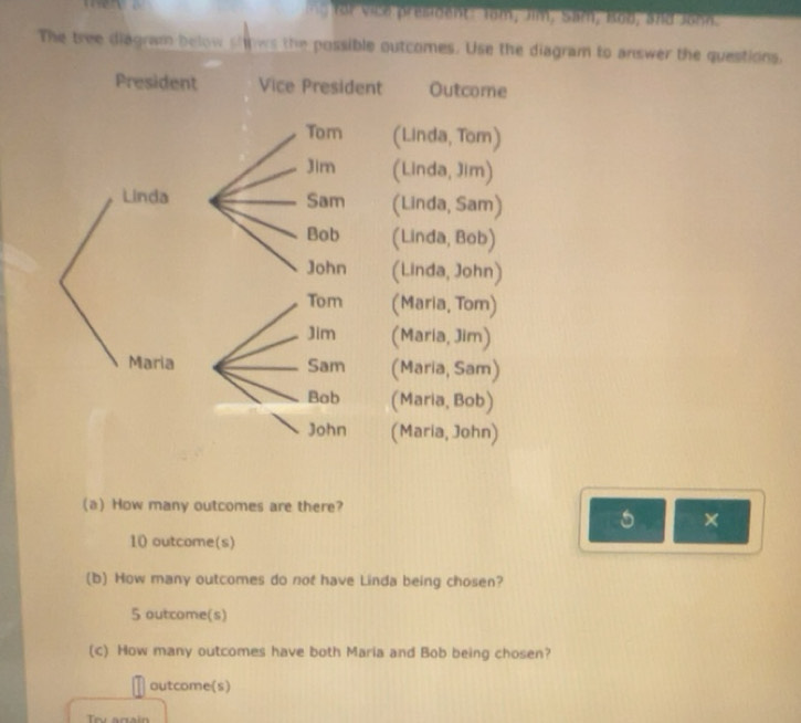 Solved: for v ice president: Tom, Jim, Sam, Bod, and Jonn. The tree ...
