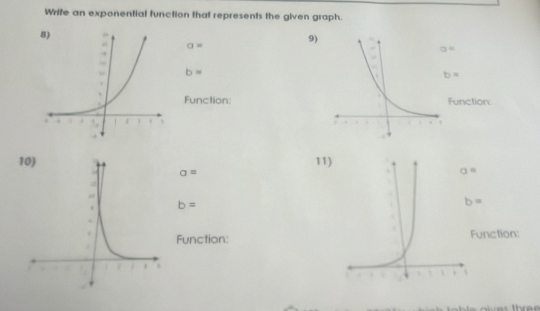 Solved: Wrife an exponential function that represents the given graph ...