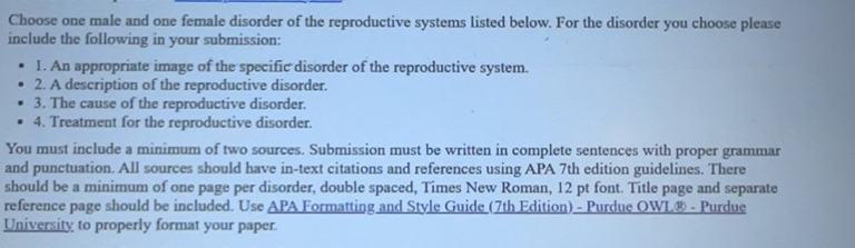 Solved: Choose one male and one female disorder of the reproductive ...