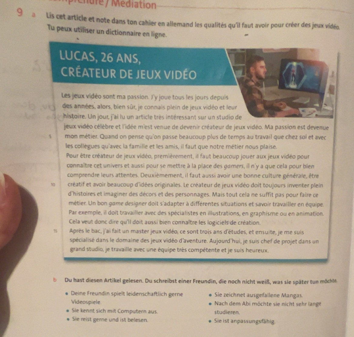 Gelöst:prénure / Médiation 9 a Lis cet article et note dans ton cahier ...