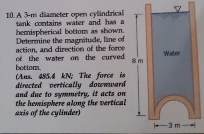Solved: A 3-m diameter open cylindrical tank contains water and has a ...