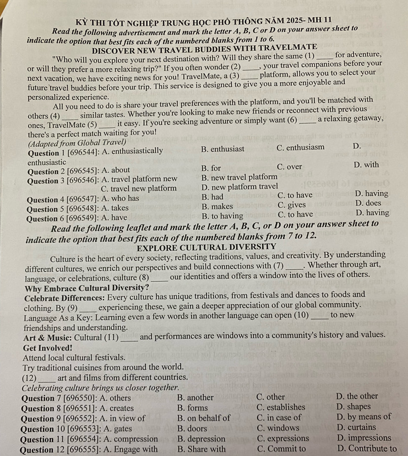 Giải quyết:Kỳ THI TỚT nGHIỆP TRUNG HọC PHỏ tHÔNG năm 2025- MH 11 Read ...